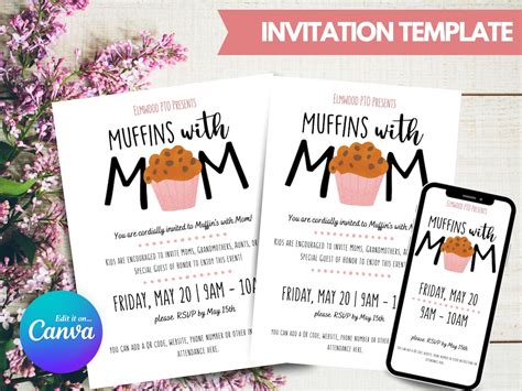 Editable Muffins With Mom Invitation Edit In Your Browser With Canva