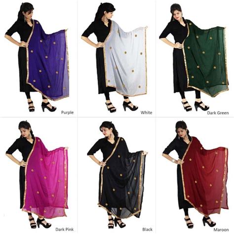 Dupatta Scarf Golden Lace Chunni Stole Semi Chiffon Scarves Etsy