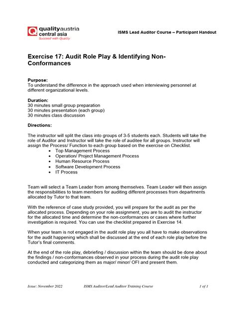 17 Participant Workbook Ex 17 Audit Role Play Pdf