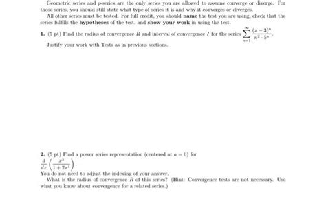Solved Geometric Series And P Series Are The Only Series You Chegg Com
