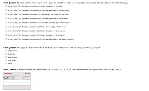 solved data table b calculations for determination of rate