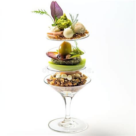 Multi Tiered Arrangement Elements Perhaps Served Small Glass Vessel