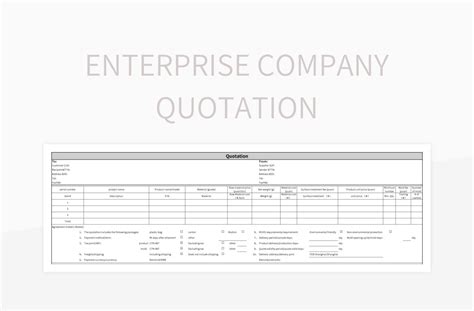 Enterprise Company Quotation Excel Template And Google Sheets File For