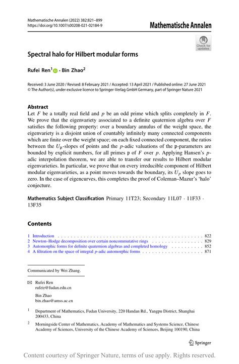Spectral Halo For Hilbert Modular Forms Request Pdf