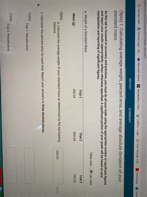 Solved Calculate The Trial Percent Error Calculate The Trial Percent 1 Answer