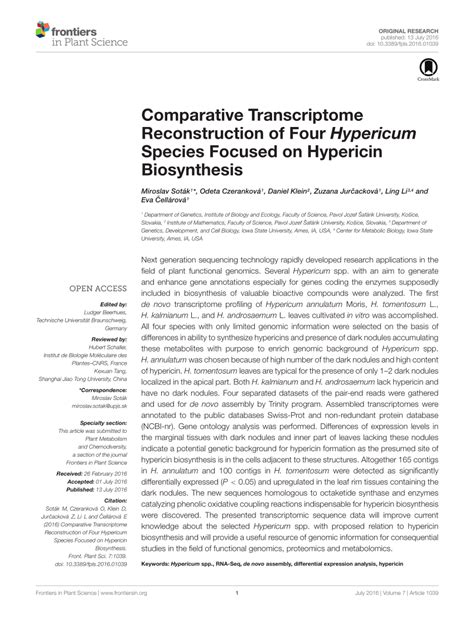 Pdf Comparative Transcriptome Reconstruction Of Four Hypericum