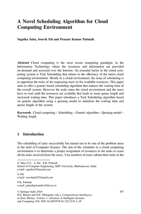 A Novel Scheduling Algorithm For Cloud Computing Environment Pdf