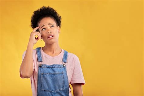 Premium Photo Mockup Thinking And Woman Confused Opportunity And