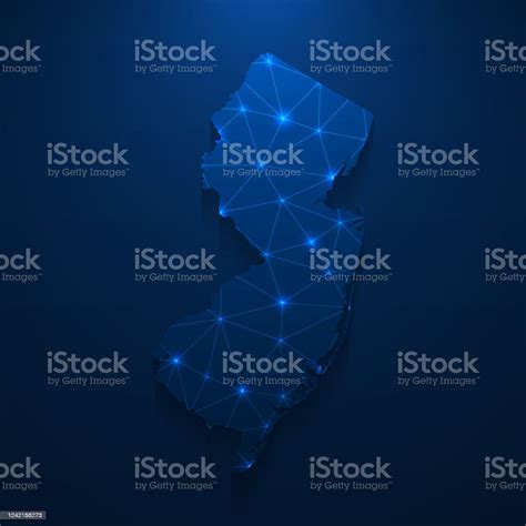 ニュージャージー州の地図ネットワーク 濃い青色の背景に明るいメッシュ ニュージャージー州のベクターアート素材や画像を多数ご用意