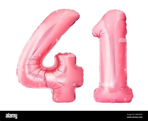 Number 41 forty one made of rose gold inflatable balloons isolated on ...
