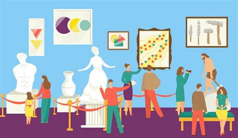 Exposição Do Museu Ilustração Vetorial Homem Mulher Pessoas Personagem