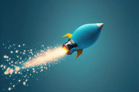 Cohete bombilla despegando fondo azul concepto de ideas de éxito