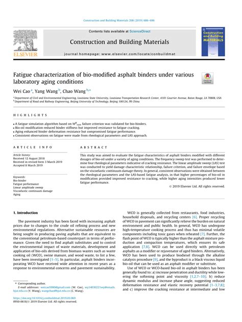 Pdf Fatigue Characterization Of Bio Modified Asphalt Binders Under Various Laboratory Aging