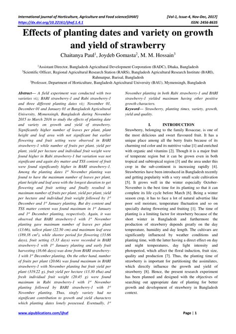 Pdf Effects Of Planting Dates And Variety On Growth And Yield Of