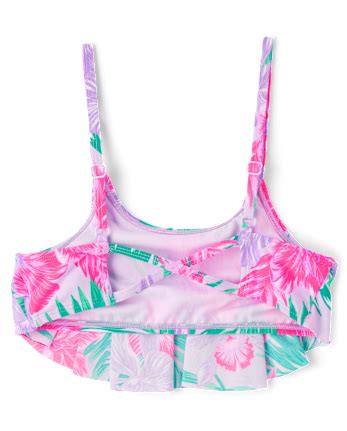 Tween Girls Sleeveless Floral Ruffle Bikini Swimsuit Purple The