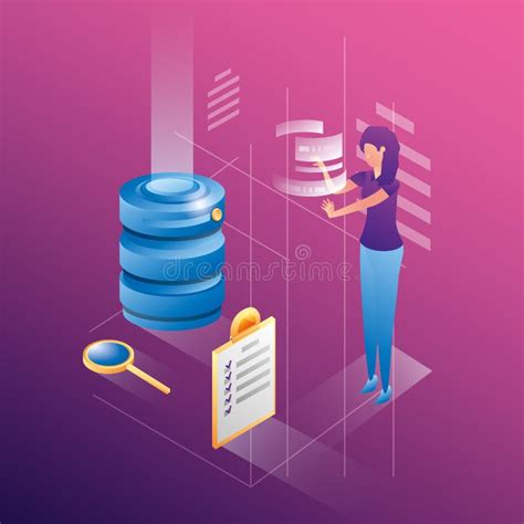 Businesswoman With Data Center Network Icons Stock Illustration Illustration Of Character