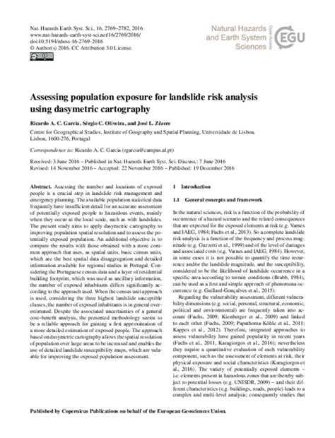 pdf assessing population exposure for landslide risk analysis using