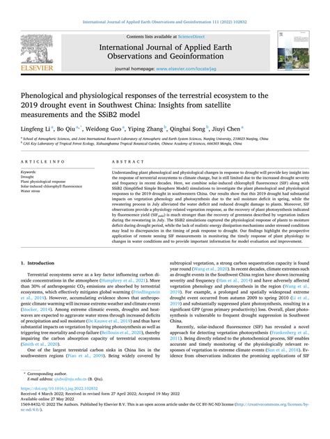 Pdf Phenological And Physiological Responses Of The Terrestrial Ecosystem To The 2019 Drought