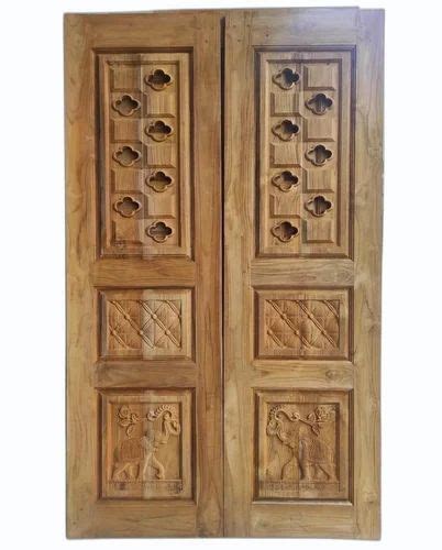 Interior Brown Indian Carved Teak Wood Double Door For Home At Rs