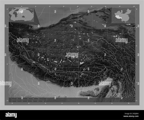 Xizang Autonomous Region Of China Grayscale Elevation Map With Lakes