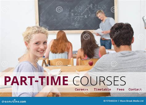 Education And Part Time Courses Text And People Sitting At A Class