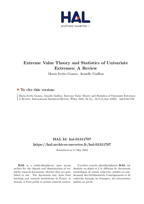 Pdf Extreme Value Theory And Statistics Of Univariate Extremes A Review