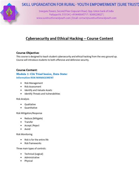 Cybersecurityethicalhacking Coursecontent Pdf Security