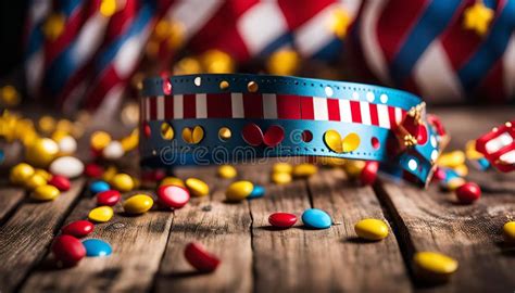 Candy And Film Reel On Wooden Surface Stock Illustration Illustration