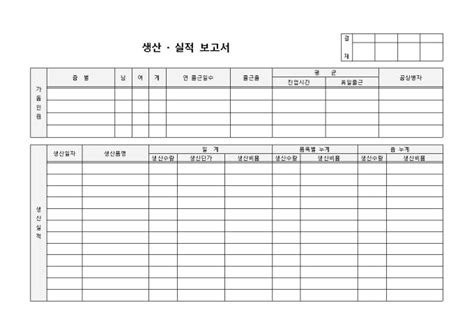 생산실적보고서 비즈폼 샘플 양식 다운로드