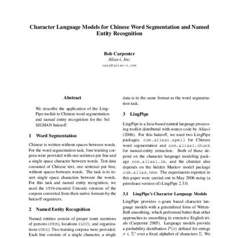 Character Language Models For Chinese Word Segmentation And Named Entity Recognition Acl Anthology
