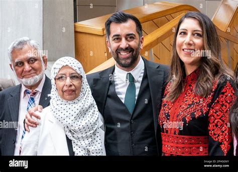 Humza Yousaf With His Wife Nadia El Nakla Father Muzaffar Yousaf And