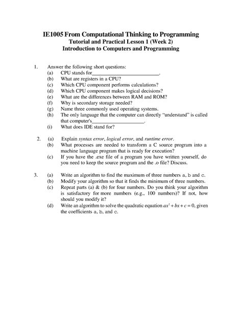 ie1005 tutorial and practical exercises part 1 ie1005 from