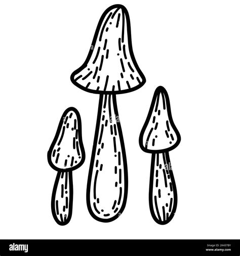 Mushroom In Hand Drawn Doodle Style Linear Autumn Vector Illustration
