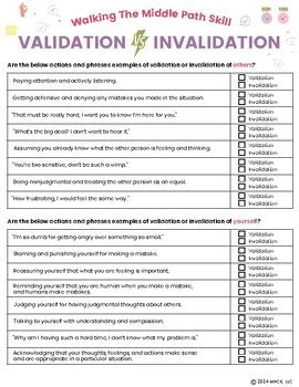 DBT Validation Worksheet Validation Vs Invalidation Validation Skills DBT Skills