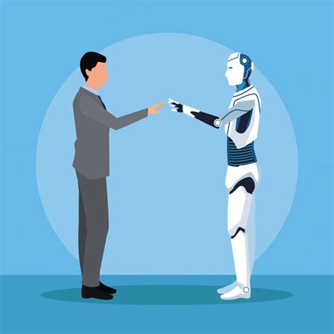 Robot Humanoïde Et Homme Daffaires Vecteur Premium