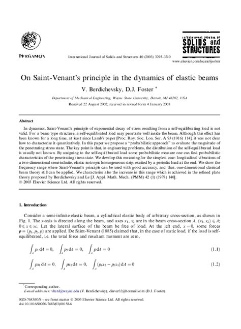Pdf On Saint Venants Principle In The Dynamics Of Elastic Beams