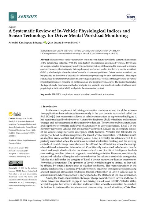 Pdf A Systematic Review Of In Vehicle Physiological Indices And Sensor Technology For Driver