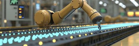 Yellow Robotic Arm On High Tech Assembly Line Stock Illustration