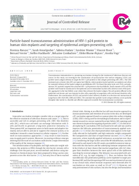 Pdf Particle Based Transcutaneous Administration Of Hiv 1 P24 Protein