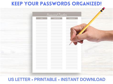Printable Password Tracker Sheet Password Organizer Page Etsy