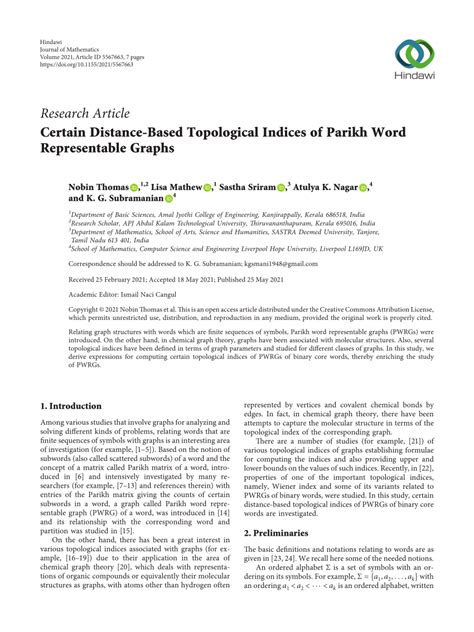 Pdf Certain Distance Based Topological Indices Of Parikh Word Representable Graphs