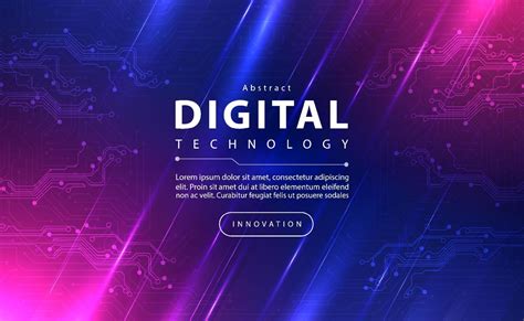 Digital Technology Banner Pink Blue Background Concept With Technology