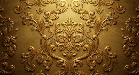 Intricate Gold Baroque Pattern Featuring Ornate Floral And Scrollwork Designs Stock Illustration