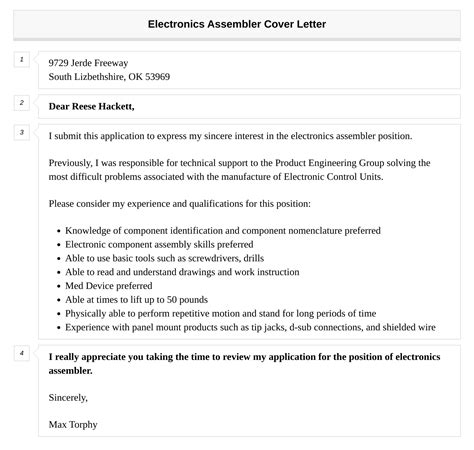 Electronics Assembler Cover Letter Velvet Jobs
