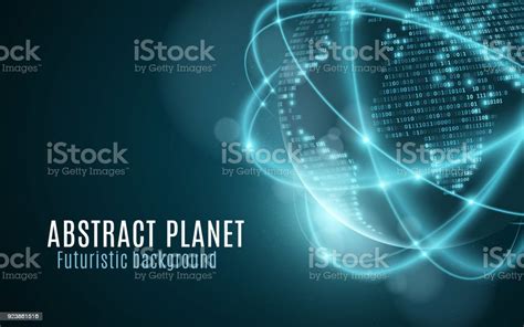 World Map From Binary Code Futuristic Planet Glowing Blurry Neon Lines