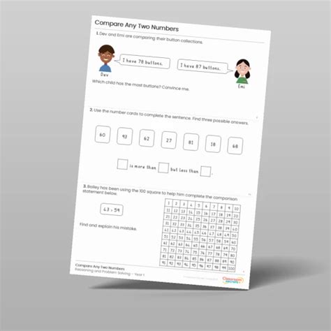 Year 1 Compare Any Two Numbers Reasoning And Problem Solving Resource