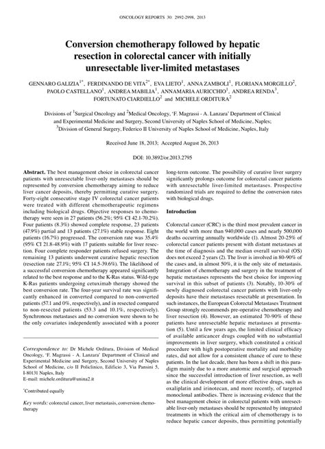 Pdf Conversion Chemotherapy Followed By Hepatic Resection In Colorectal Cancer With Initially