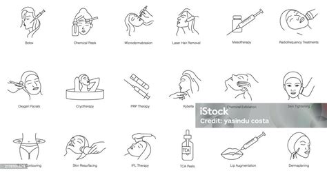 보톡스 케미컬 필링 미세 박피술 레이저 제모 메조 테라피 고주파 트리트먼트 산소 페이셜 크라이오 테라피 Prp 테라피 Kybella 케미컬 각질 제거 피부 타이트닝 아이콘