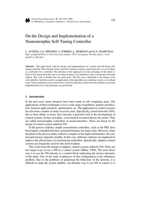 Pdf On The Design And Implementation Of A Neuromorphic Self Tuning Controller