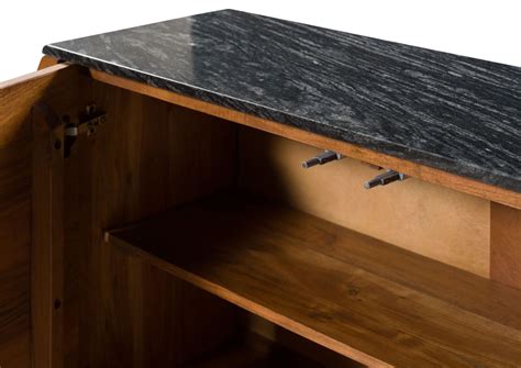 Buffet En Bois Dacacia 184x40x75 Naturel Laqué Marbre Noir Montreal 127